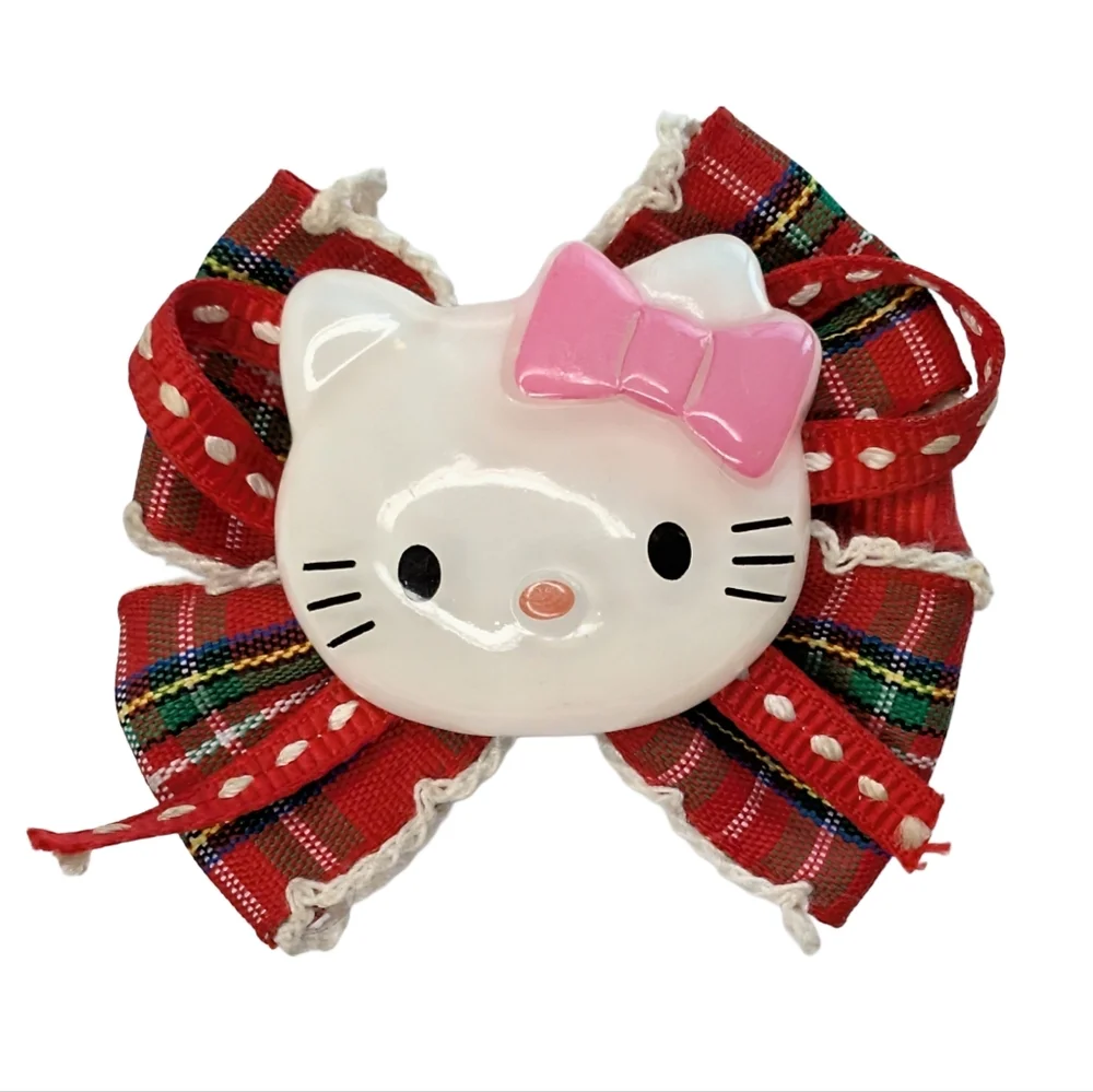 Accessories | Hello Kitty Y2k Cat Cartoon Custom Red Tartan Clip In ...